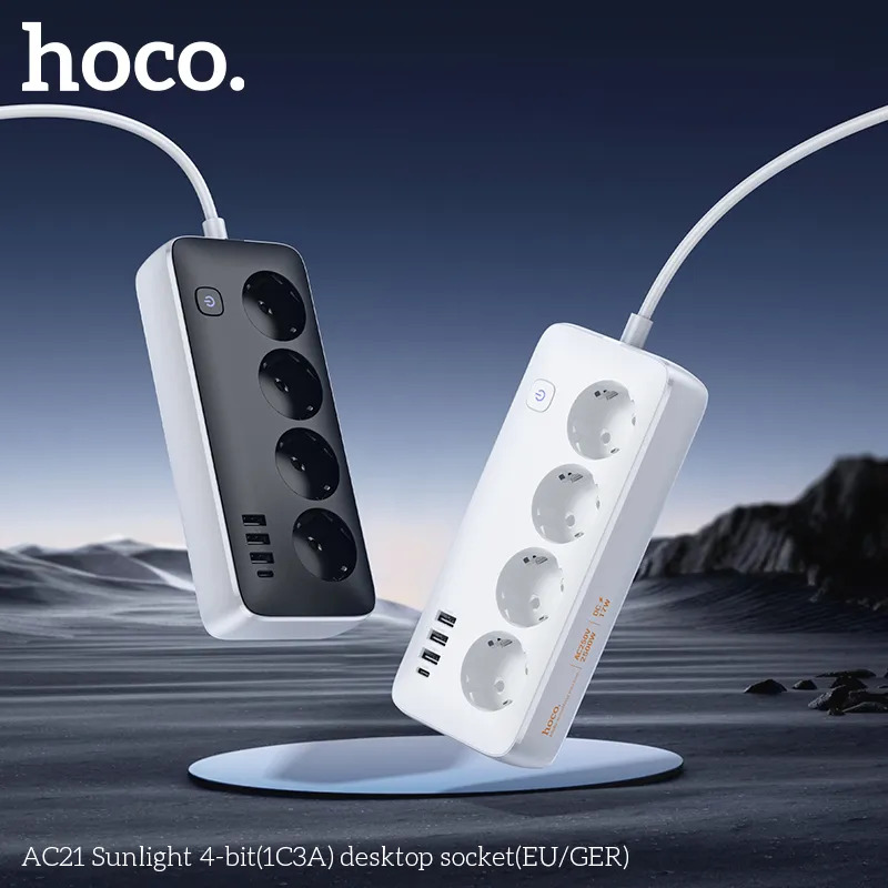 Ổ Cắm Thông Minh Hoco AC21 Sunlight 4 cổng (1C3A) (EU/GER) giá sỉ